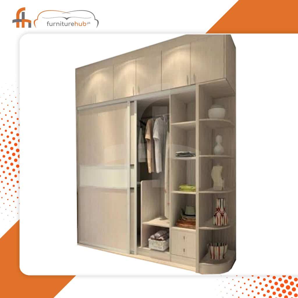3 Door Sliding Wardrobe In White With Shelf Avaialble At Furniturehub.Pk